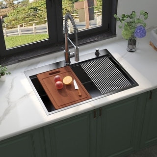 18 Gauge Stainless Steel Kitchen Sink with Black Spring Neck Faucet ...