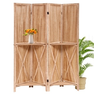 Partition Room Dividers, 4 Panel 67" Tall Wood Privacy Screen with ...