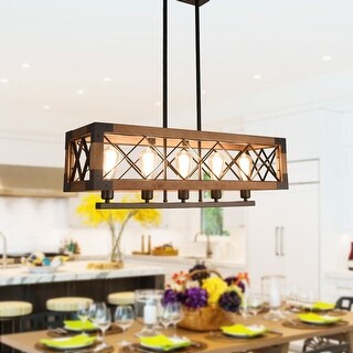 Cusp Barn Farmhouse 5 Lights Wood Chandelier Kitchen Island Lighting ...