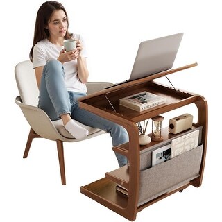 Compact Adjustable Rolling Side Table with 4 Wheels and Multi-Angle ...