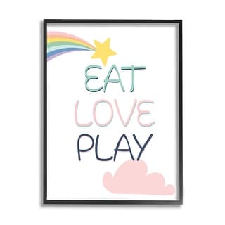Stupell Eat Love Play Phrase Shooting Star Rainbow Sky Framed Wall Art ...