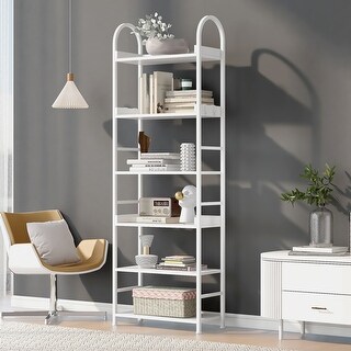 70.8 Inch Tall Bookshelf, 6-tier Shelves Bookcase with Round Top Frame ...