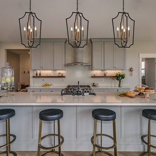 Industrial Farmhouse 4-Light Cage Metal Chandelier Black Gold Pendant ...