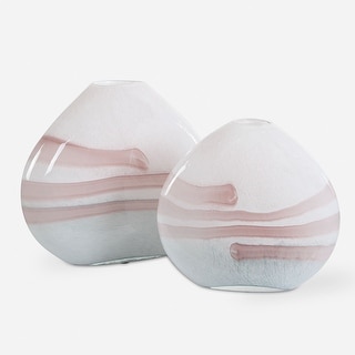 Hand Blown Blush Swirl Tabletop Glass Vases - 12" - White - Set of 2 ...