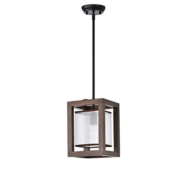 Alina 1 Light Antique Black Metal Natural Wood Fabric Shade Pendant ...