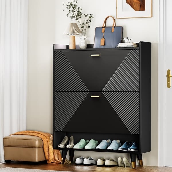 2-Tier Shoe Storage Cabinet,Wood Modern Shoe Storage Cabinet - Bed Bath ...