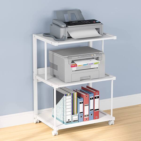 3-Shelf Mobile Printer Stand with Storage Shelves, Rolling Printer Cart ...