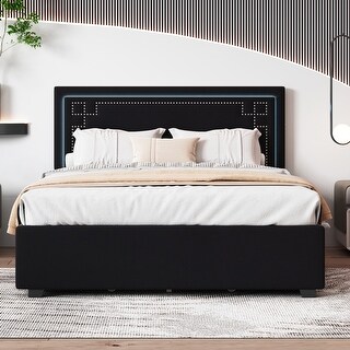 Queen Size Black Velvet Upholstered Platform Bed with Rivet-decorated ...