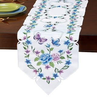 Blue and Purple Rose Floral Butterfly Garden Table Linens - Bed Bath ...