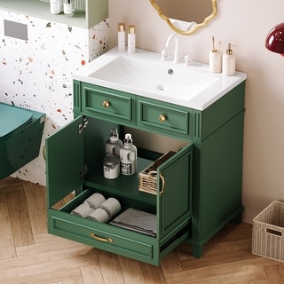 Retro Style Bathroom Storage Cabinet with Durable Solid Wood Frame and ...