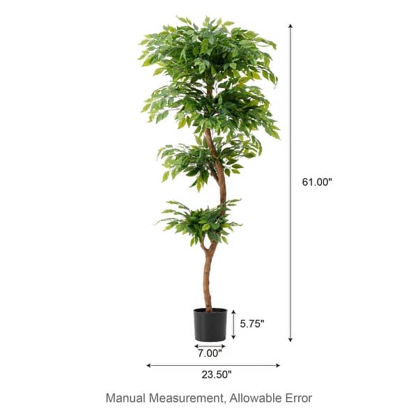 Glitzhome 5ft Artificial Ficus Tree Real Touch Faux Plant in Pot for ...