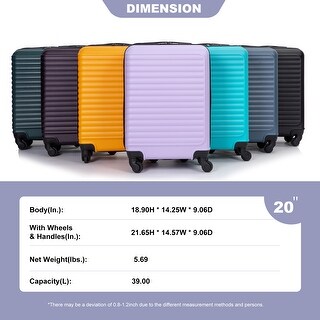 Lavender Purple Carry on 20" Luggage Suitcase Storage With Spinner ...