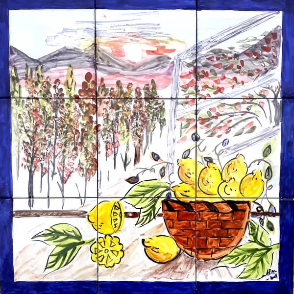 18inx18in Kitchen Backsplash Lemon Design 9pc Tile Ceramic Mural - Bed ...