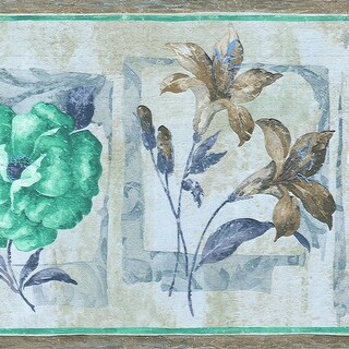 Teal, Blue Flowers in Shapes Peel and Stick Wallpaper Border 15 ft X 7 ...