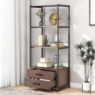 Home Office 4-Tier Bookshelf, Standing Shelf Unit Storage Organizer ...