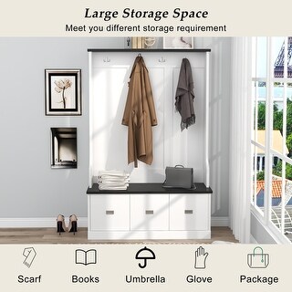 Hall Tree Coat Hanger 3-in-1 Entryway Bench Display Cabinet, White ...