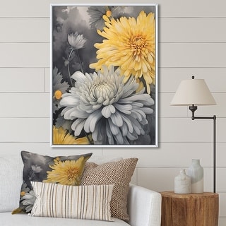Designart "Yellow Grey Mums Spendor" Mums Framed Canvas Print - Bed ...