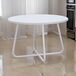 Lei 28 Inch Round Coffee Table, Wood Top in White with White Metal Base ...