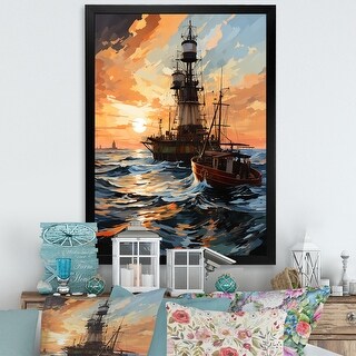 Designart "Red Oil Rigs Resilient Rig III" Oil Rigs / Fields Framed ...