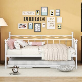 Classic Twin Size Metal Daybed with Twin Size Adjustable Bed Frame ...