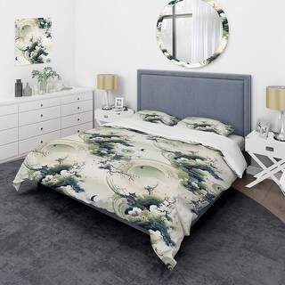 Designart "Feng Shui Harmony" Green Abstract Bedding Cover Set With 2 ...