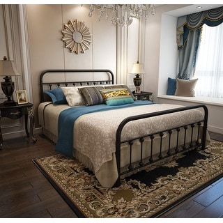 Vintage Sturdy Queen Size Metal Bed Frame with Headboard and Footboard ...