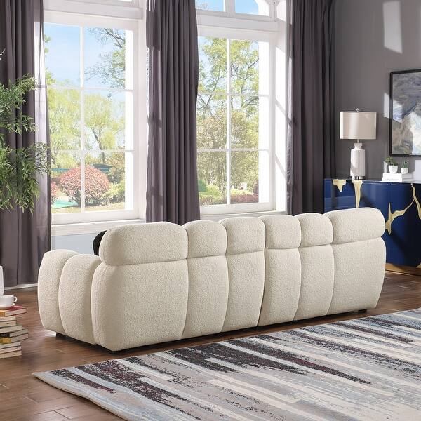 Oversized Plush Boucle Upholstered 3 Seater Sofa with 2 Pillows - Bed ...