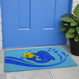 HomeRoots 18" X 30" Blue Coir Dolphin Outdoor Door Mat - 18' X '30 ...