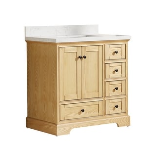 Avila 36 inch wood veneer single sink vanity with marble and ceramic ...