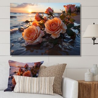 Designart "Rose Ocean Beach Magnificent Sunset II" Rose Orange ...