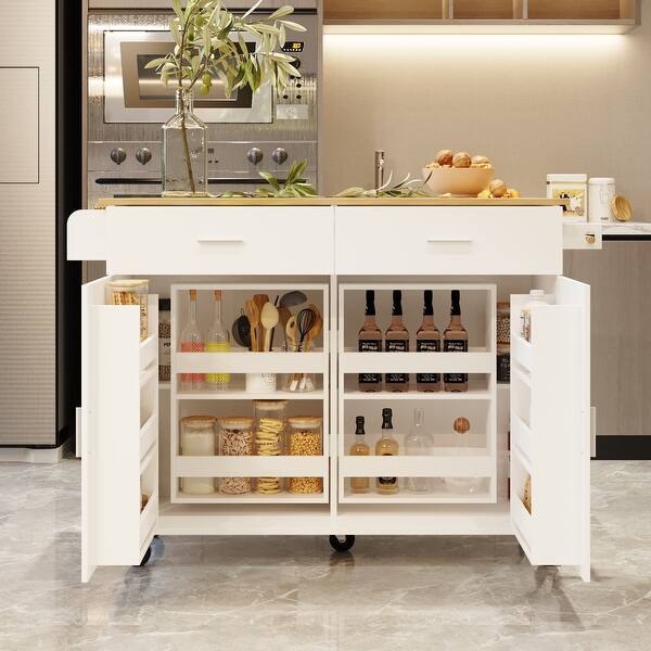 Chef's Rolling Kitchen Cart w/Rotatable Shelves & Dual-Drawer Storage ...