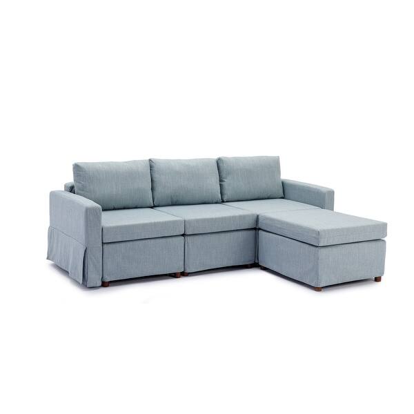 Contemporary Linen Modular Sofa Set with Optional Seating Modules and ...