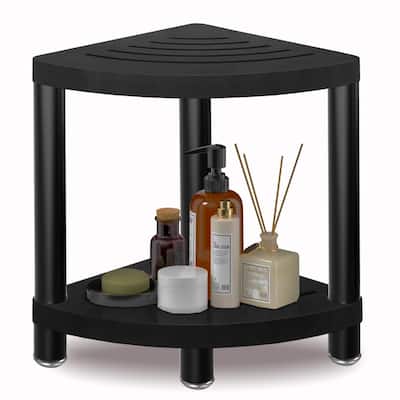 Corner Shower Stool with Storage Shelf,Waterproof Bamboo Corner Shower ...