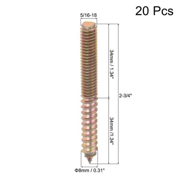2-3/4" Hanger Bolts Double Head Dowel Screw for Wood Furniture 20pcs ...