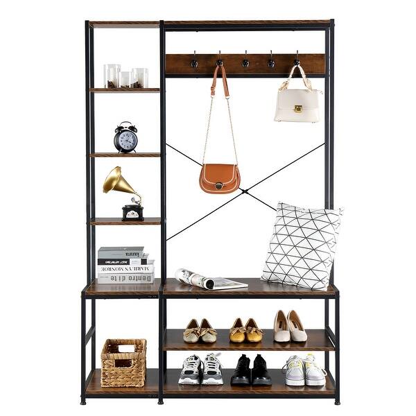 Freestanding Entryway Hall Trees with Hooks and Storage Shelves - Bed ...