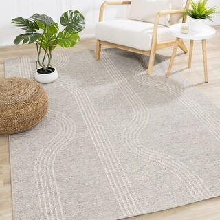 Paris Collection - Grey Straight Curvy Lines Flatweave Wool Blend Area ...