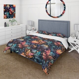 Designart "Enchanted Noir Moody Patterns I" Cottage Bedding Cover Set ...
