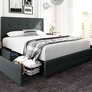 Full Size Bed Frame with 4 Storage Drawers & Headboard, Dark Grey - Bed ...