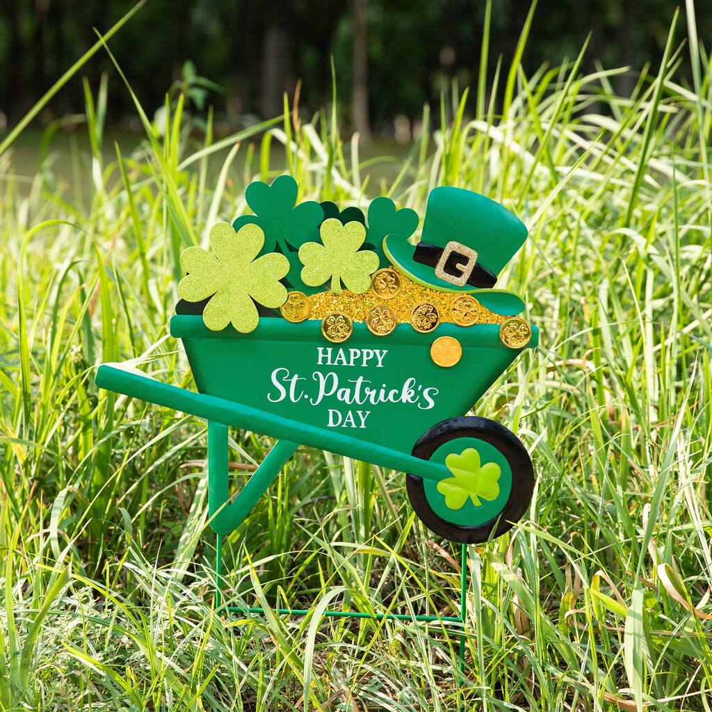 Glitzhome 36.75"H Set of 3 St. Patrick's Metal Shamrock Yard Stakes ...