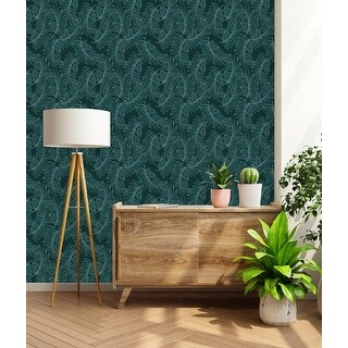 Dark Green Wallpaper with White Leaves Peel and Stick and Prepasted ...