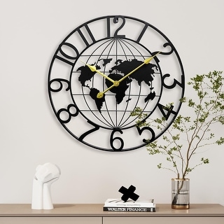 World Map Large Wall Clock for Living Room,Metal Decorative Wall Clock ...