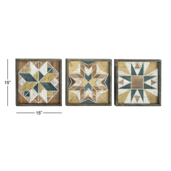 Multi Colored Wood Handmade Southwestern Geometric Home Wall Decor (Set ...