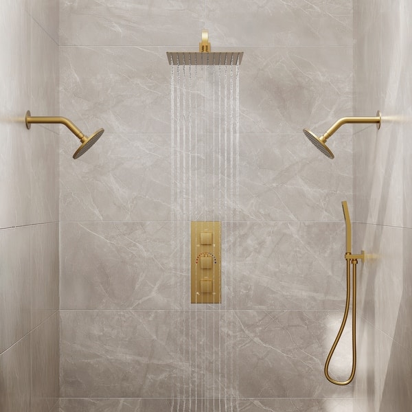Thermostatic Triple Heads Multifunction Shower System with Rain Shower ...