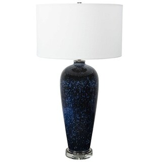 Art Glass Base Table Lamp with White Drum Shade - 31'' - Blue - Bed ...