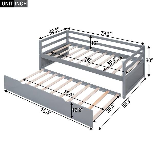 Twin Size Daybed Wooden Bed with Twin Trundle and Safety Guardrails ...