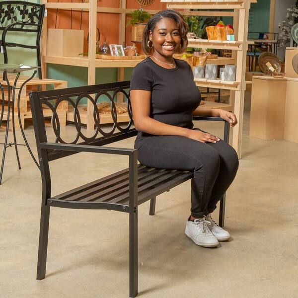 48 in. Sydney Tubular Steel Bench with Cast Iron Interlocking Circles ...