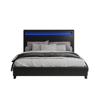 Faux Leather Upholstered Bed Frame led lighting Curve King Size Gray ...