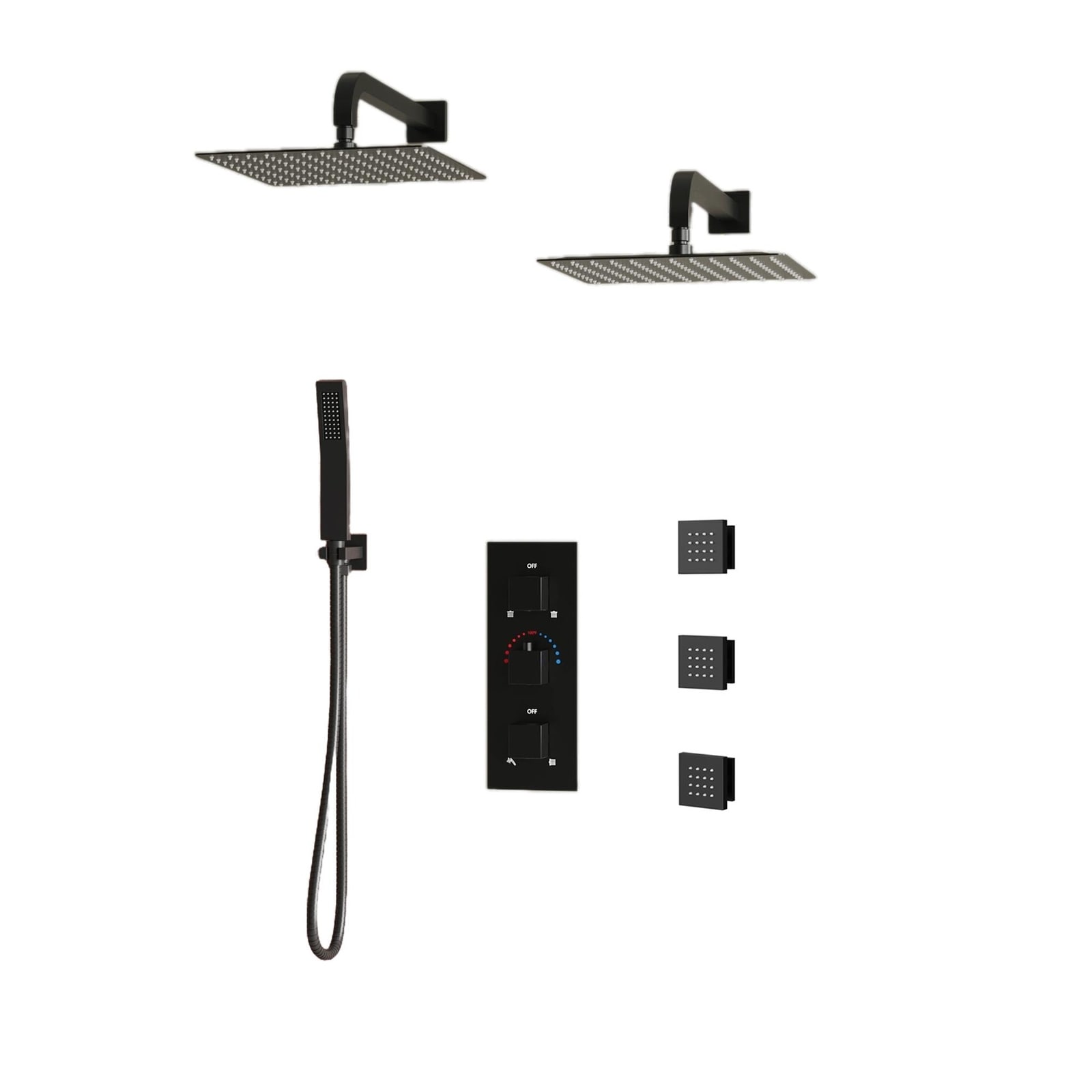 Triple Heads 12" Rainfall & Dual 6" High Pressure Shower Systems with 3 ...