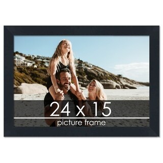 24x15 Frame Black 1 1/8" Wide Solid Wood Picture Frame - UV Acrylic ...