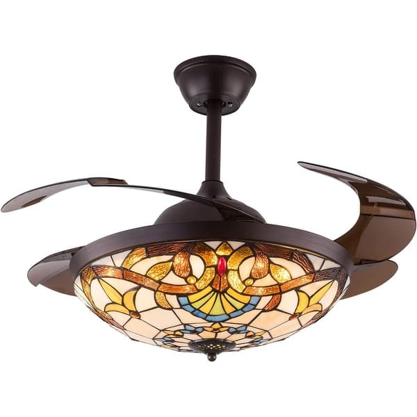 42 Inch Tiffany Style Invisible Ceiling Fan with Lights and Remote ...